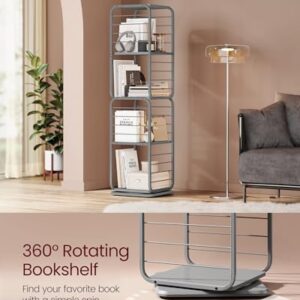 VASAGLE 4-Tier Rotating Bookshelf, Bookcase with Bookends for Small Spaces, Corner Shelf, Steel Frame, Dove Grey ULLS127G36