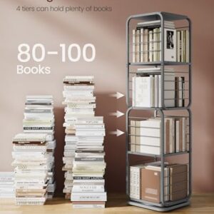 VASAGLE 4-Tier Rotating Bookshelf, Bookcase with Bookends for Small Spaces, Corner Shelf, Steel Frame, Dove Grey ULLS127G36