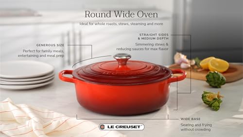 Le Creuset Enameled Cast Iron Signature Round Wide Dutch Oven, 6.75 qt., Caribbean