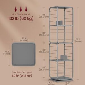 VASAGLE 4-Tier Rotating Bookshelf, Bookcase with Bookends for Small Spaces, Corner Shelf, Steel Frame, Dove Grey ULLS127G36