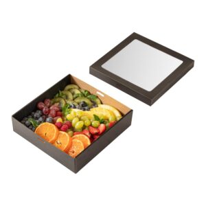 restaurantware cater tek 9 x 9 x 2.4 inch baked goods boxes 10 greaseproof pastry boxes - window lids insert tab lock black paper catering boxes easy assembly for charcuterie or cupcakes