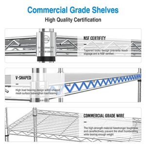 3 Tier NSF Wire Shelf Shelving Unit, 18 x 48 x 48 Inch 1050lbs Capacity Heavy Duty Adjustable Storage Metal Rack with Leveling Feet & Shelf Liners, Ideal for Garage, Kitchen, Office and More - Chrome