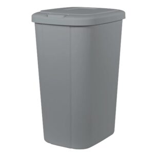 jjoias solid color 13.3 gal touch top plastic trash can, spring loaded lid garbage bin for kitchen,home, bedroom, bathroom,office & slim space-saving (gray)