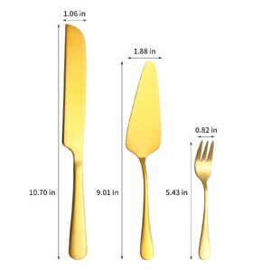 Cake Knife and Server Set with 6 Pcs Cake Forks,Wedding Cake Cutting Set for Birthday Anniversary Parties and Festival(8 PCS, Gold)