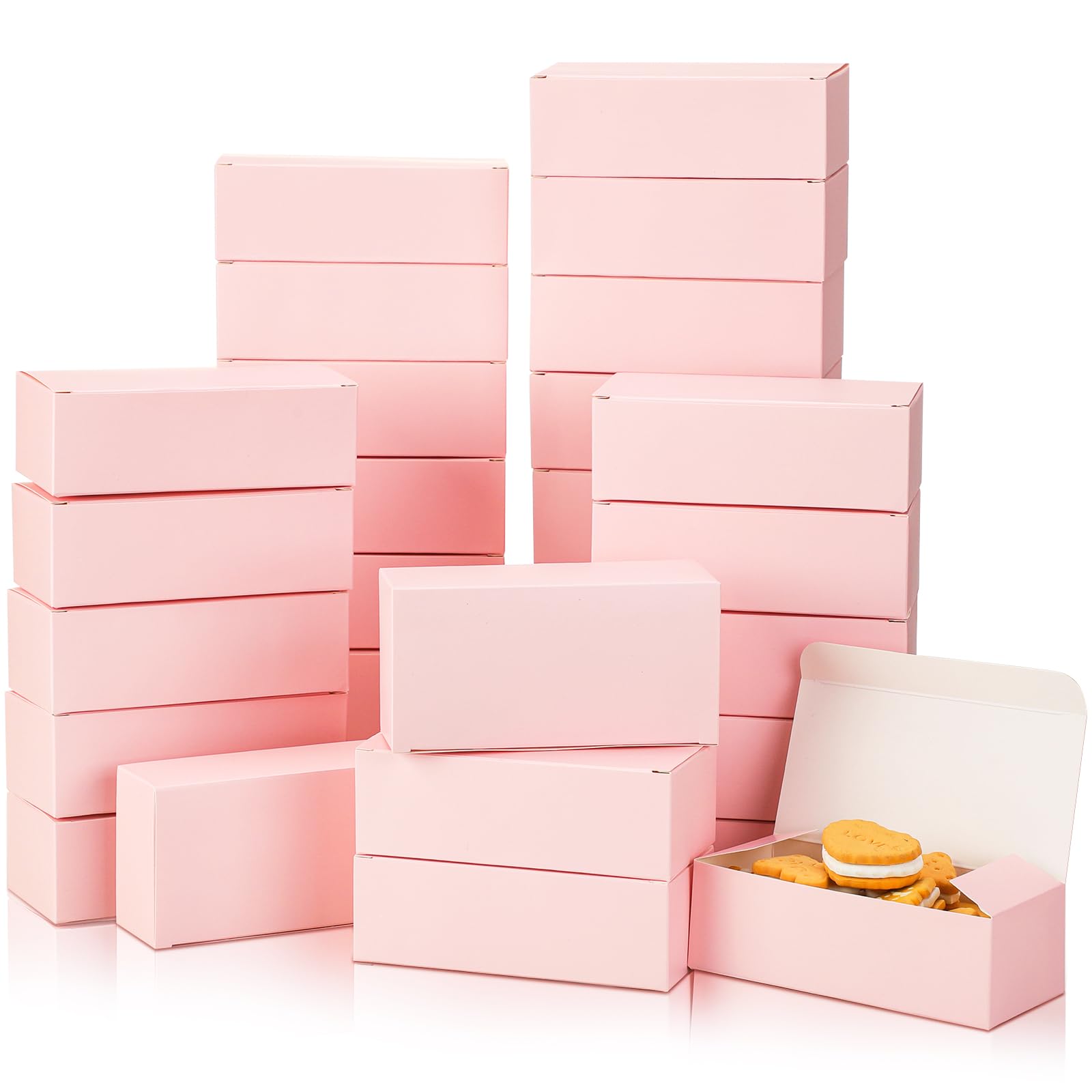 FillTouch 36 Pcs Pink Boxes Small Pink Biscuit Boxes Bakery Boxes Cookie Boxes Candy Boxes Treats Boxes Cardboard Recyclable Pink and Black for Party Favor Wedding Packaging(Pink,6 x 3 x 1.8 Inch)