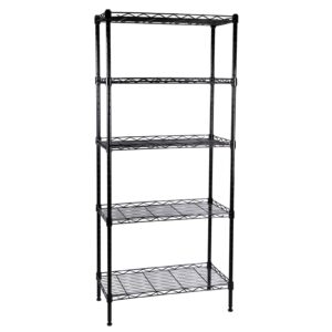 hesesoh 5-wire shelving adjustable shelves, standing storage shelf for laundry bathroom kitchen pantry closet organization (glossy black, 21.2" l x 11.4" w x 48.8" h)