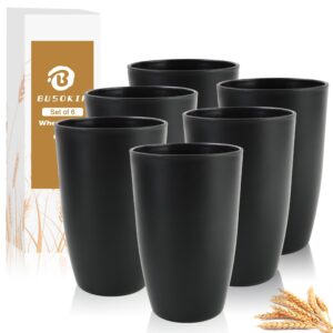 busokip wheat straw cups 20 oz set of 6, unbreakable drinking cups reusable, alternative to plastic cups reusable, dishwasher safe cups for kitchen water cups (black)