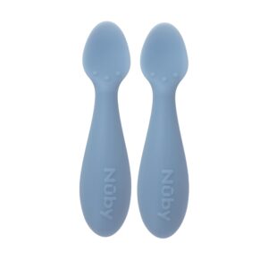 nuby silicone mini spoons - (2-pack) baby-led weaning spoons for babies - 4+ months - blue