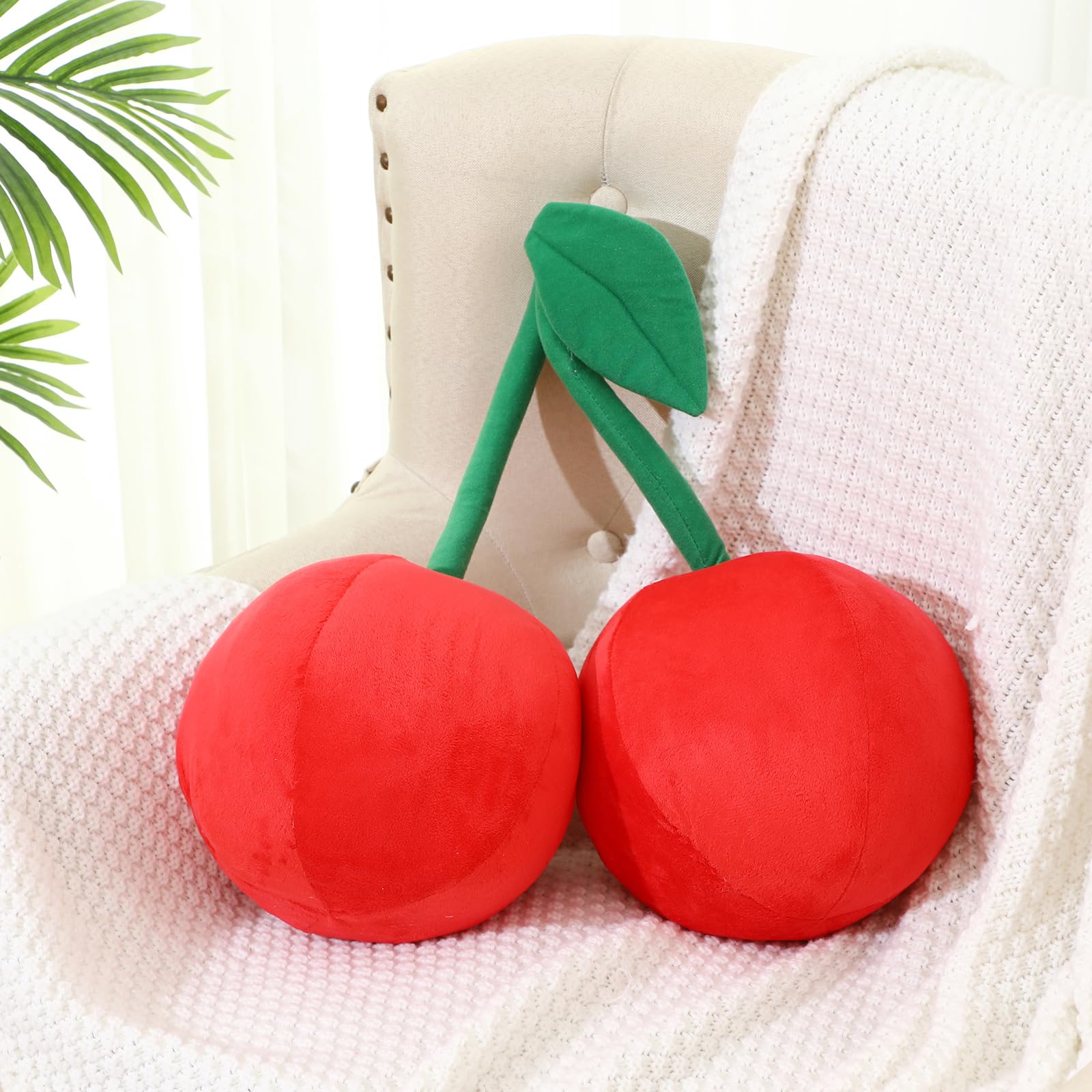 Beeveer Christmas Decorative Gift Cherry Plush Cute Fruit Kawaii Hugging Plushies Soft Novelty Pillow Toy Cushion Seat Decor for Kid Girl Home