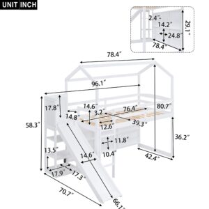 Favfurish Twin Size House Loft Bed with Slide, Storage Shelves and Light, Wood Kids Bed Frame with Guardrail and Ladder,Climbing Ramp,for Teens Boys Girls Bedroom, White