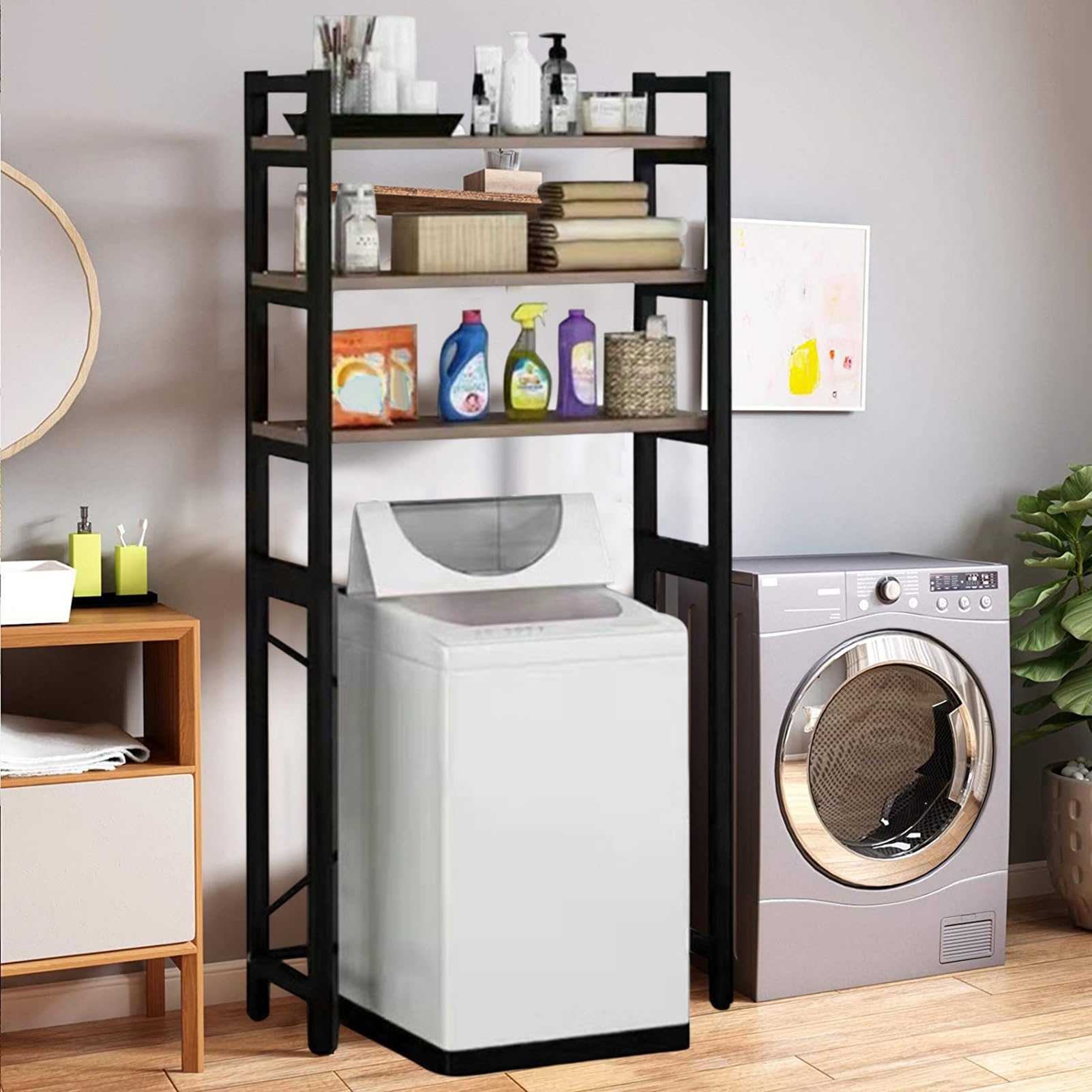 HEVIRGO Over The Toilet Storage 3-Tier Bathroom Organizer Shelves Over Toilet Freestanding Toilet Storage Rack Iron Toilet Stand Laundry Rack (Shipped from The USA) Black