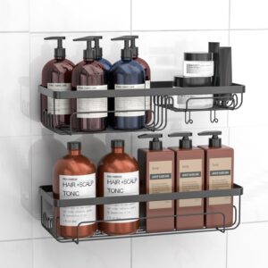 enopdmb shower caddy shelf & bathroom shower organizer rack with 12 hook,no drilling wall mount shower storage for shampoo conditioner shower shelf sus304 stainless steel- 2 pack (black)