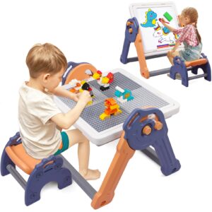 8-in-1 kids table and chair set, foldable kids activity table for toddlers 3-5, toddler activity table building block table with whiteboard, water table sand table sensory table for boys girls