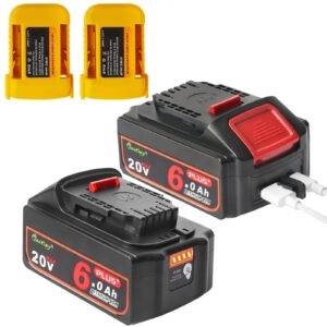 waitley 2pack upgraded 20v real 6a plus replacement for dewalt 20v max battery dcb200 dcb203 dcb204 dcb206 compatible with dewalt 20 volt cordless power tools with usb socket and type-c fast charging