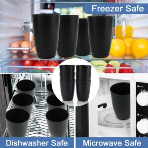 BUSOKIP Wheat Straw Cups 20 OZ Set of 6, Unbreakable Drinking Cups Reusable, Alternative to Plastic Cups Reusable, Dishwasher Safe Cups for Kitchen Water Cups (Black)