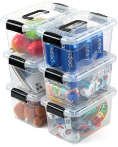 eoenvivs plastic storage bins 7 quart-storage organizer bins with black buckle lids, stackable storage bins with lids for home office kids room closet school art supplies organization,6 packs, clear