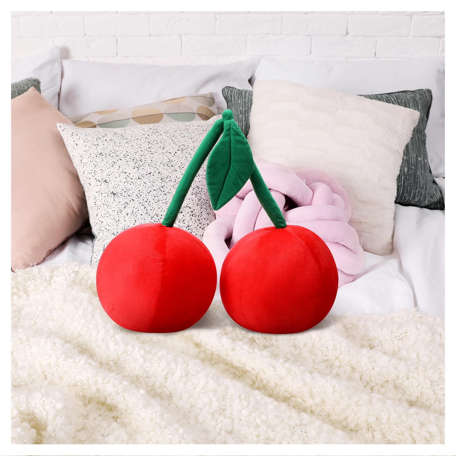 Beeveer Christmas Decorative Gift Cherry Plush Cute Fruit Kawaii Hugging Plushies Soft Novelty Pillow Toy Cushion Seat Decor for Kid Girl Home