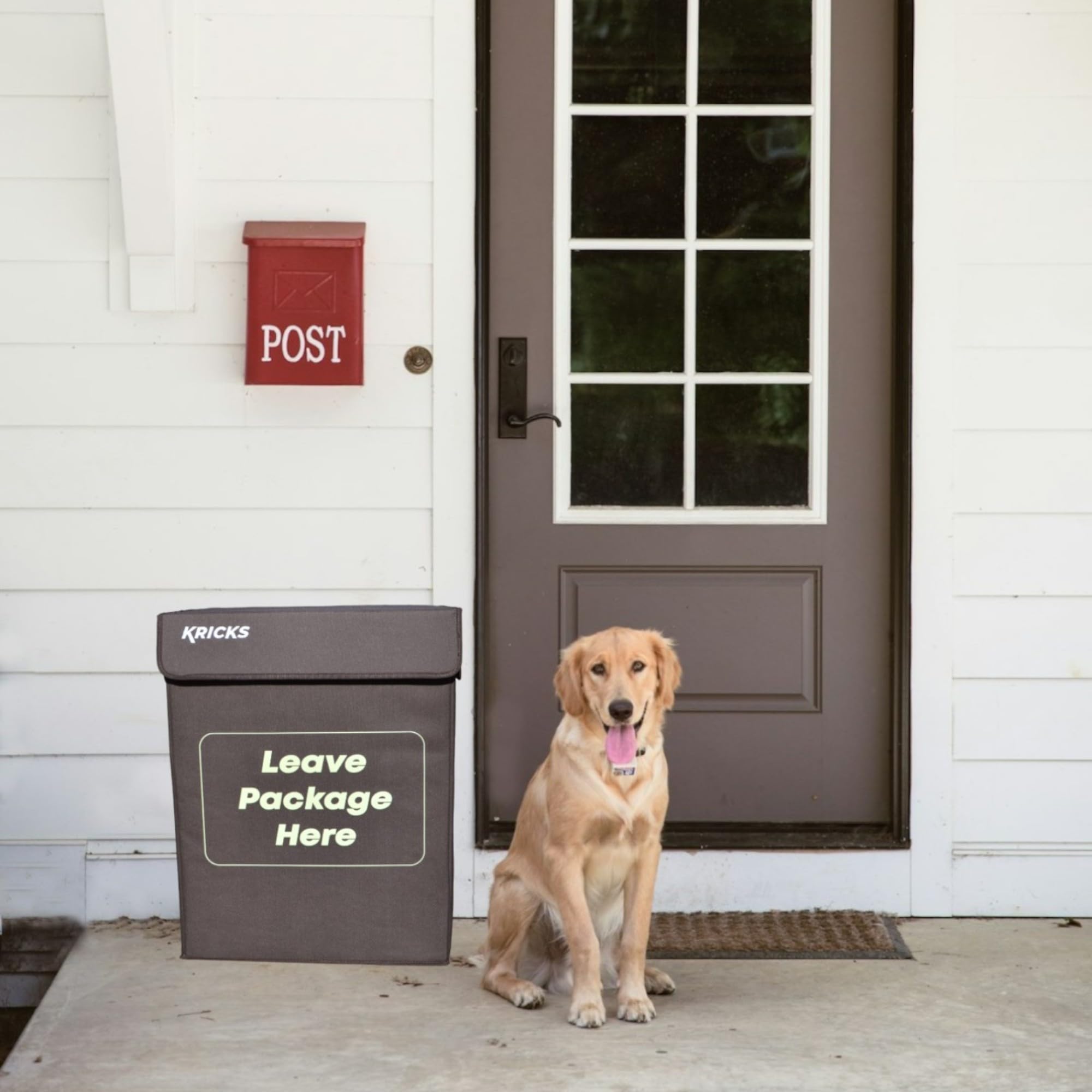 KRICKS PARCEL DROP BOX FOLDABLE, WEATHER RESISTANT FABRIC, HIDE PACKAGES, BROWN STORAGE BOX DECK PATIO, MAILBOX