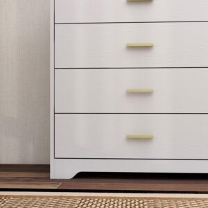 8 Drawer Wood Lateral Dresser, Big Wide Chest of Drawers Storage Organizer with Metal Gold Handles Home Bedroom (White)