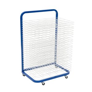 pearington mobile 25-shelf art drying rack for classrooms and art studios, heavy-duty steel rolling art rack cart with 25 wide shelves, blue