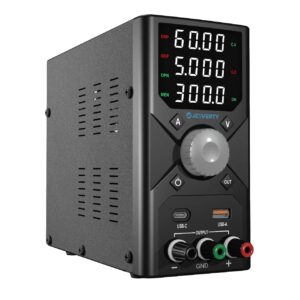 jesverty dc power supply variable, 0-60v 0-5a adjustable switching dc regulated bench power supply with 20w usb & type-c quick-charge, encoder knob, 4-digit led display, preset memory - sps-6005x