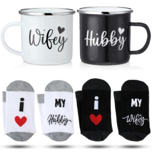 domensi 4 pack hubby and wifey gifts wifey and hubby enamel couples coffee mugs couples socks for bride engagement groom wedding gifts