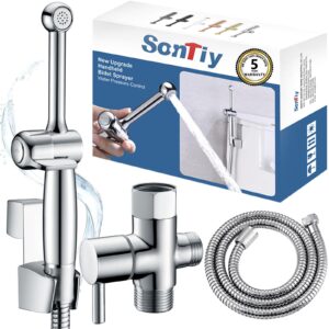 sontiy handheld bidet sprayer for toilet, hand held bidet attachment, adjustable water jet spray for toilet with backflow preventer, brass 7.9" bidet wand, all metal cloth diaper toilet sprayer