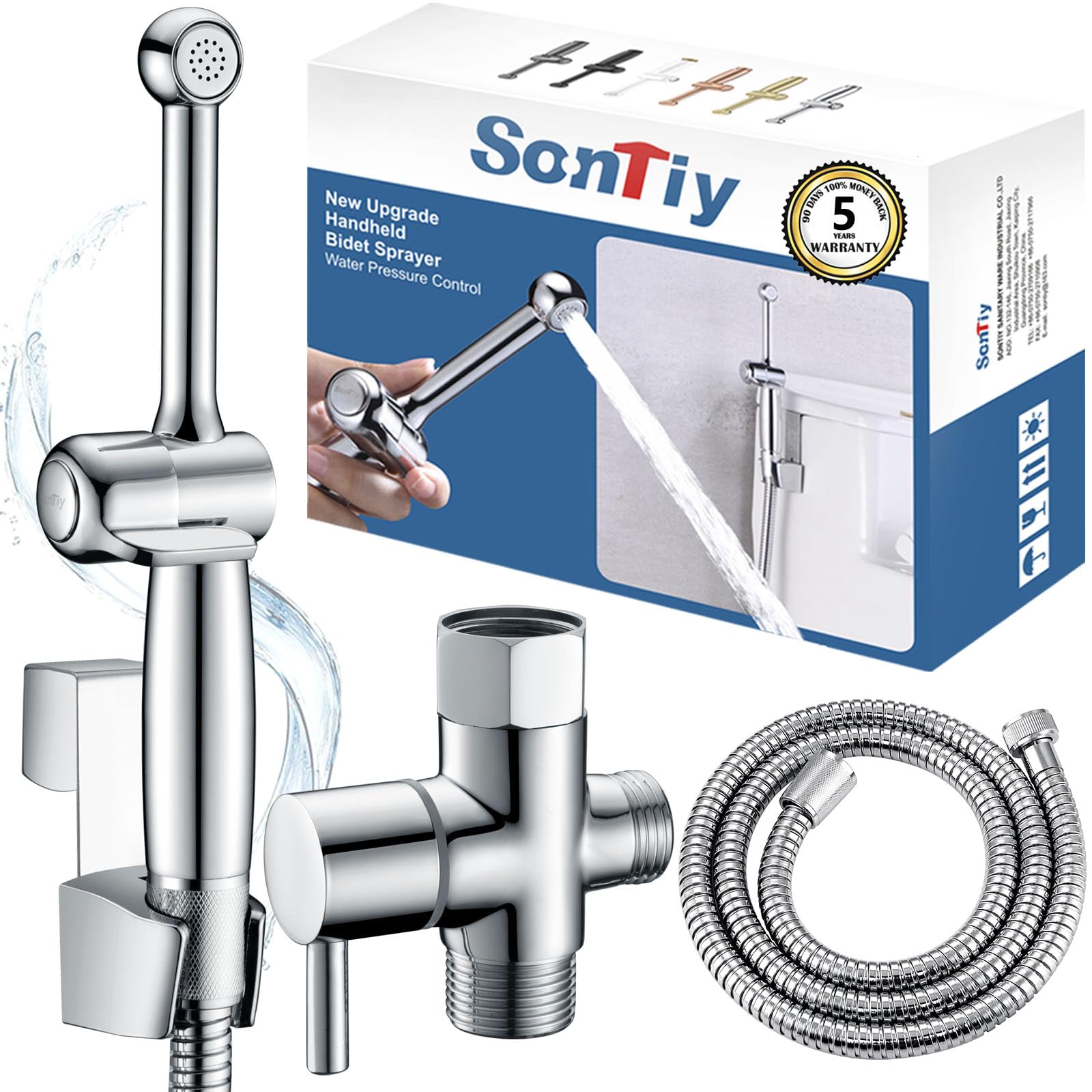 SonTiy Handheld Bidet Sprayer for Toilet, Hand Held Bidet Attachment, Adjustable Water Jet Spray for Toilet with Backflow Preventer, Brass 7.9" Bidet Wand, All Metal Cloth Diaper Toilet Sprayer