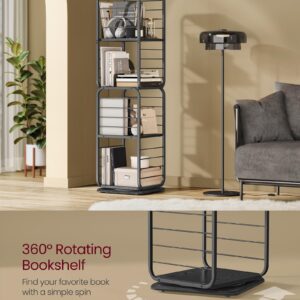 VASAGLE 4-Tier Rotating Bookshelf, Bookcase with Bookends for Small Spaces, Corner Shelf, Steel Frame, Ebony Black and Ink Black ULLS127B56