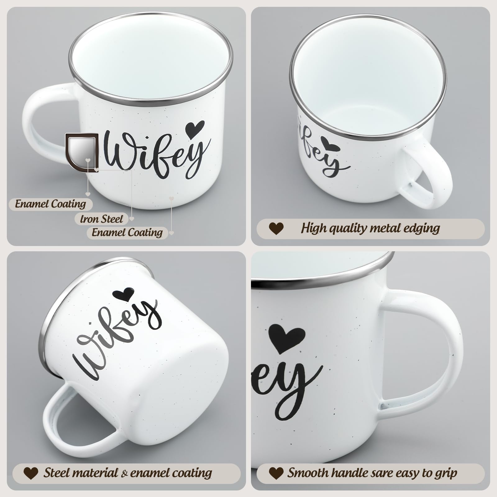 Domensi 4 Pack Hubby and Wifey Gifts Wifey and Hubby Enamel Couples Coffee Mugs Couples Socks for Bride Engagement Groom Wedding Gifts