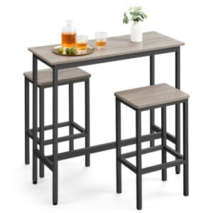 vasagle dining table set, bar table and chairs set, kitchen bar height table with stools set of 2, steel frame, industrial, 39.4 x 15.7 x 35.4 inches, heather greige and ink black ulbt218b02