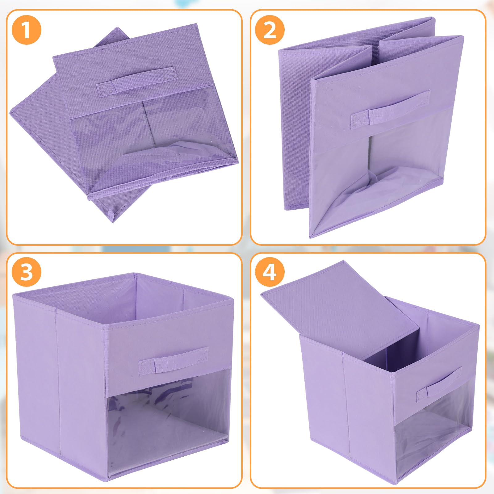 Baderke 9 Pcs Cube Storage Bins with Clear Window Handles Foldable 11'' Fabric Storage Bin Organizer Toy Storage Bins Basket for Clothes Cube Boxes for Book Diapers Bibs Closet Playroom Collection