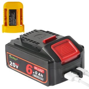 waitley upgraded 20v real 6a plus replacement for dewalt 20v max battery dcb200 dcb203 dcb204 dcb206 compatible with dewalt 20 volt cordless power tools with usb socket and type-c fast charging