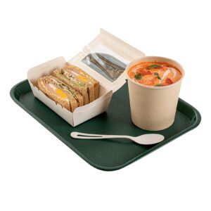 restaurantware rw base 10 x 14 inch fast food tray 1 sturdy cafeteria lunch tray - lightweight no slip forest green plastic serving tray rounded corners for restaurants or dinner service