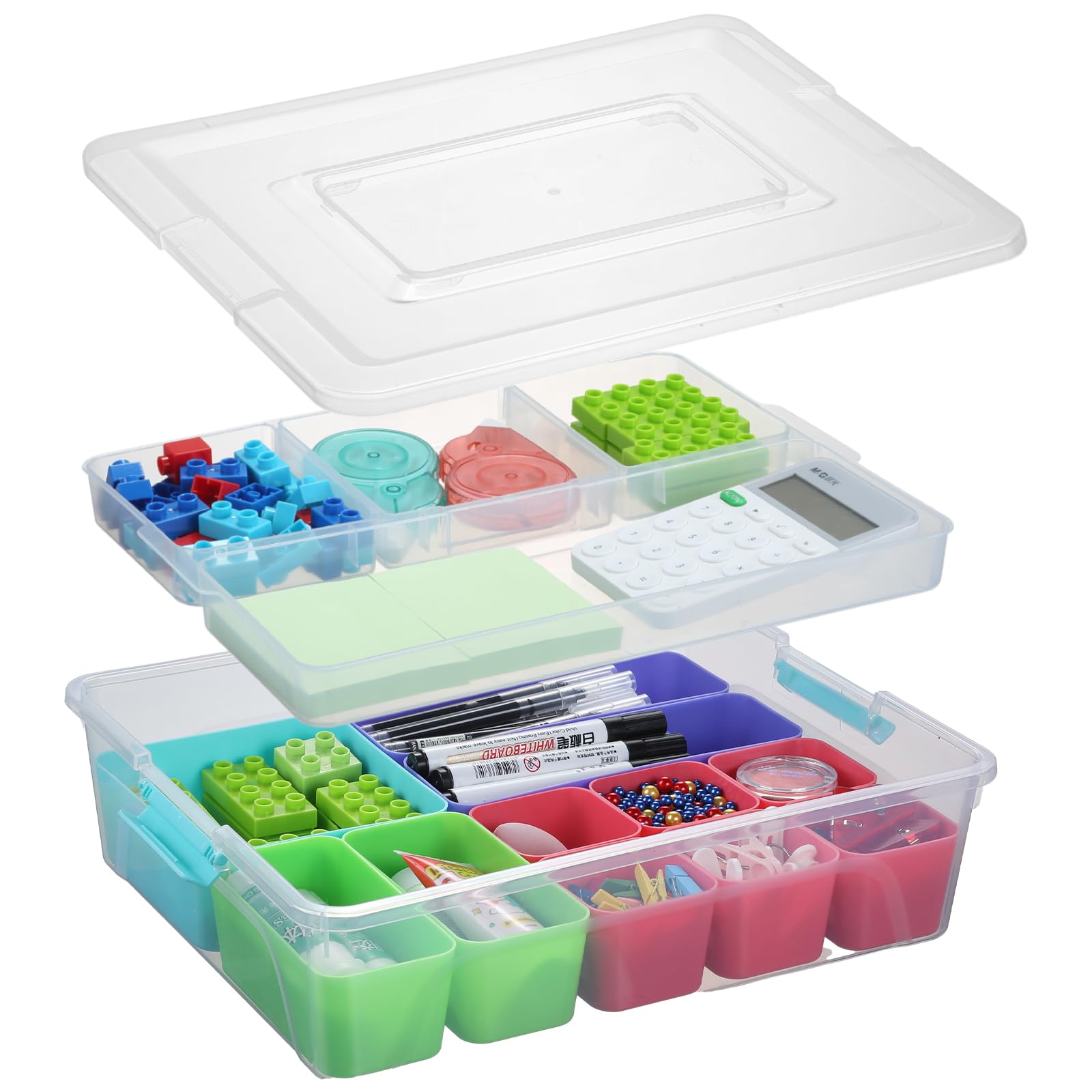 novelinks 10 QT Clear Plastic Dividing Storage Box with 11 Compartments Removable Storage Bin with Lid - Plastic Craft Storage Organizer Storage Compartment Container (1 Pack-10 QT)