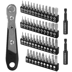 guradesign 49-piece screwdriver bit set with right angle screwdriver, s2 steel, include hex/torx/phillips/slotted/square/bit holder.