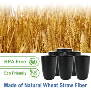 BUSOKIP Wheat Straw Cups 20 OZ Set of 6, Unbreakable Drinking Cups Reusable, Alternative to Plastic Cups Reusable, Dishwasher Safe Cups for Kitchen Water Cups (Black)