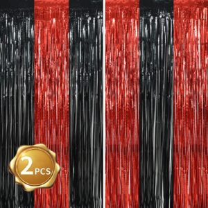 beishida 2 pcs red and black door streamers foil curtain red and black party decoration backdrop for casino theme scream party graduation birthday party decorations (3.28 ft x 6.56 ft)