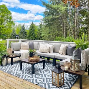 sophia & william 6 pieces outdoor patio furniture set, metal sectional sofa set patio conversation set with cushions-2 x single sofa with side table,2 x single sofa,1 x 2-seat sofa,1 x tea table