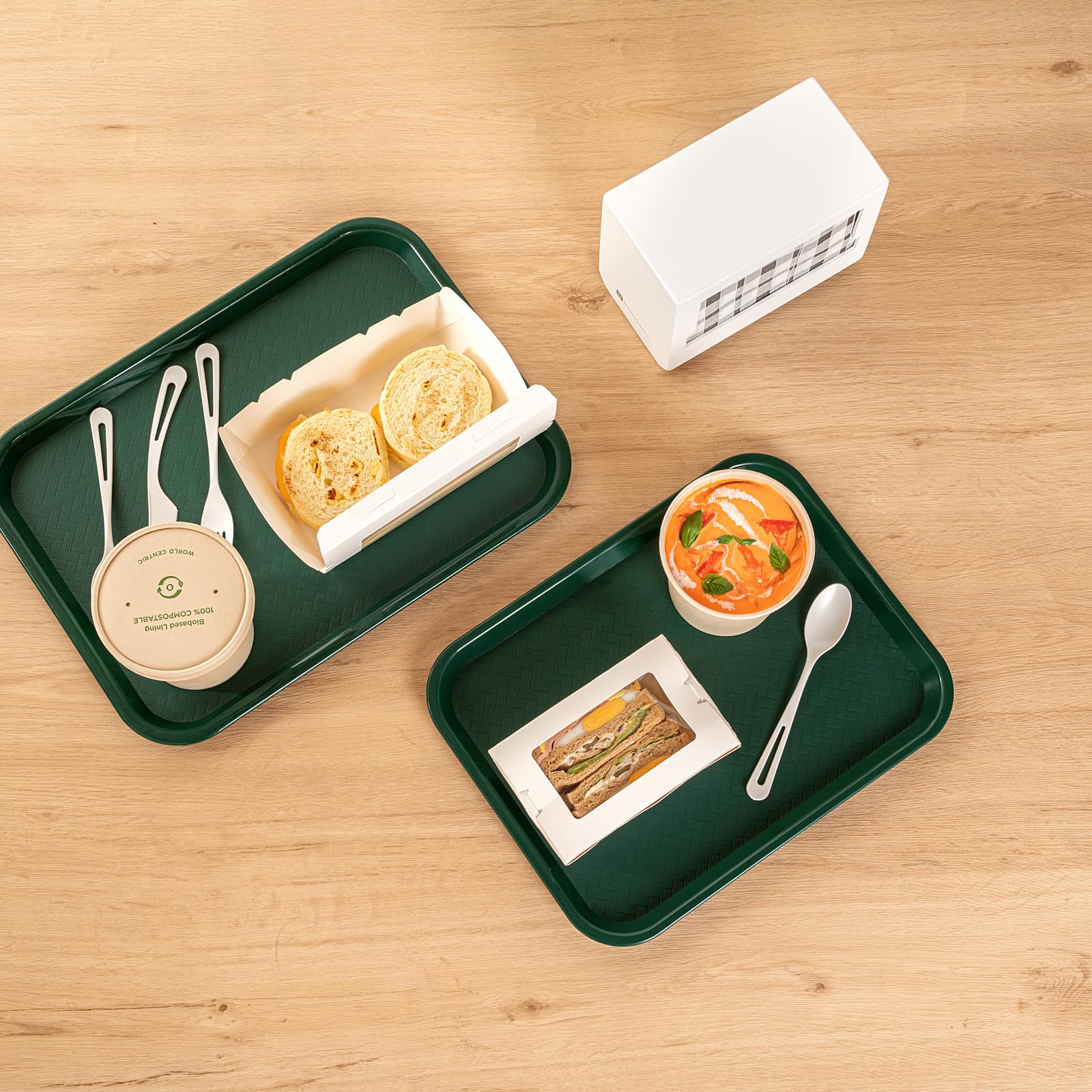 Restaurantware RW Base 10 x 14 Inch Fast Food Tray 1 Sturdy Cafeteria Lunch Tray - Lightweight No Slip Forest Green Plastic Serving Tray Rounded Corners For Restaurants Or Dinner Service