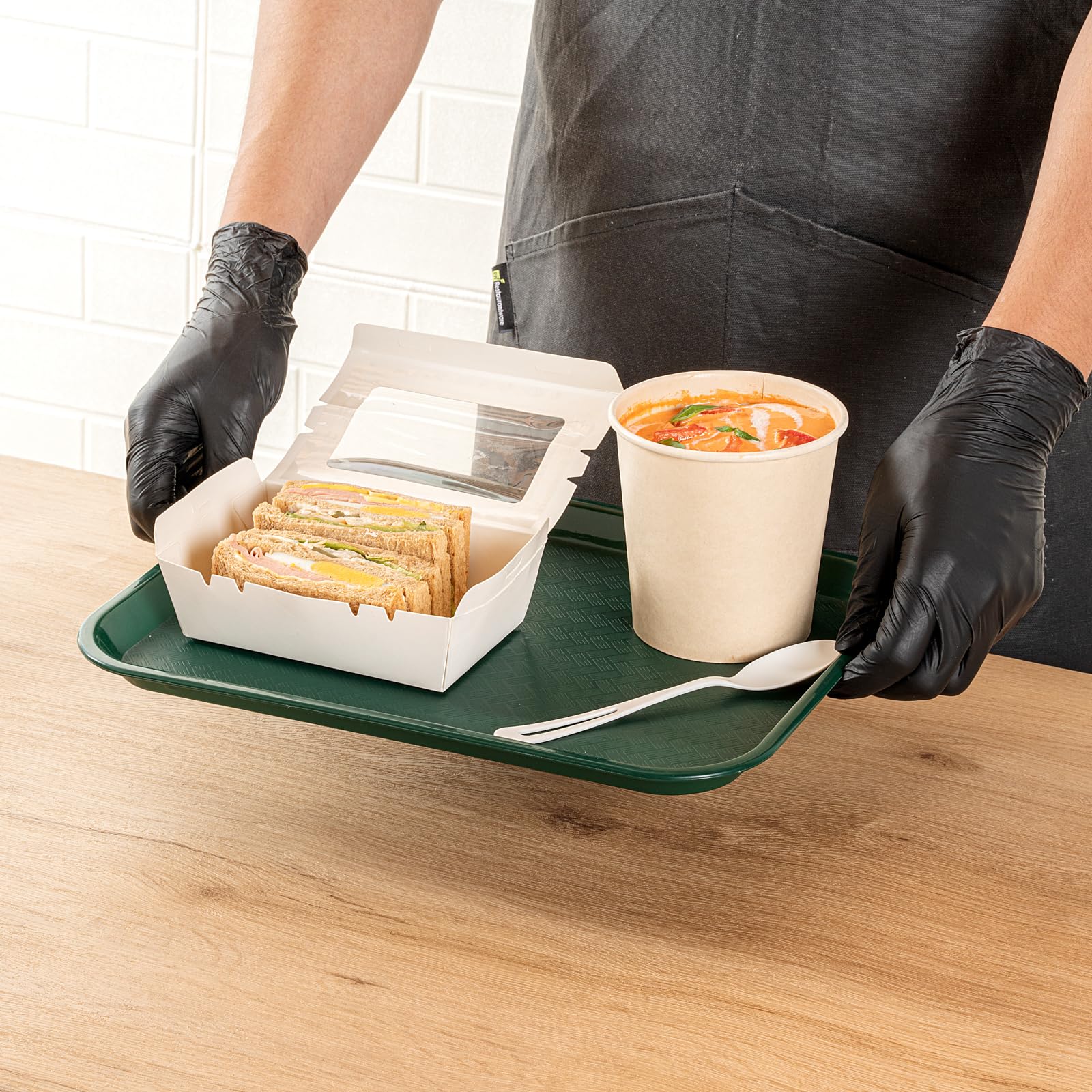 Restaurantware RW Base 10 x 14 Inch Fast Food Tray 1 Sturdy Cafeteria Lunch Tray - Lightweight No Slip Forest Green Plastic Serving Tray Rounded Corners For Restaurants Or Dinner Service