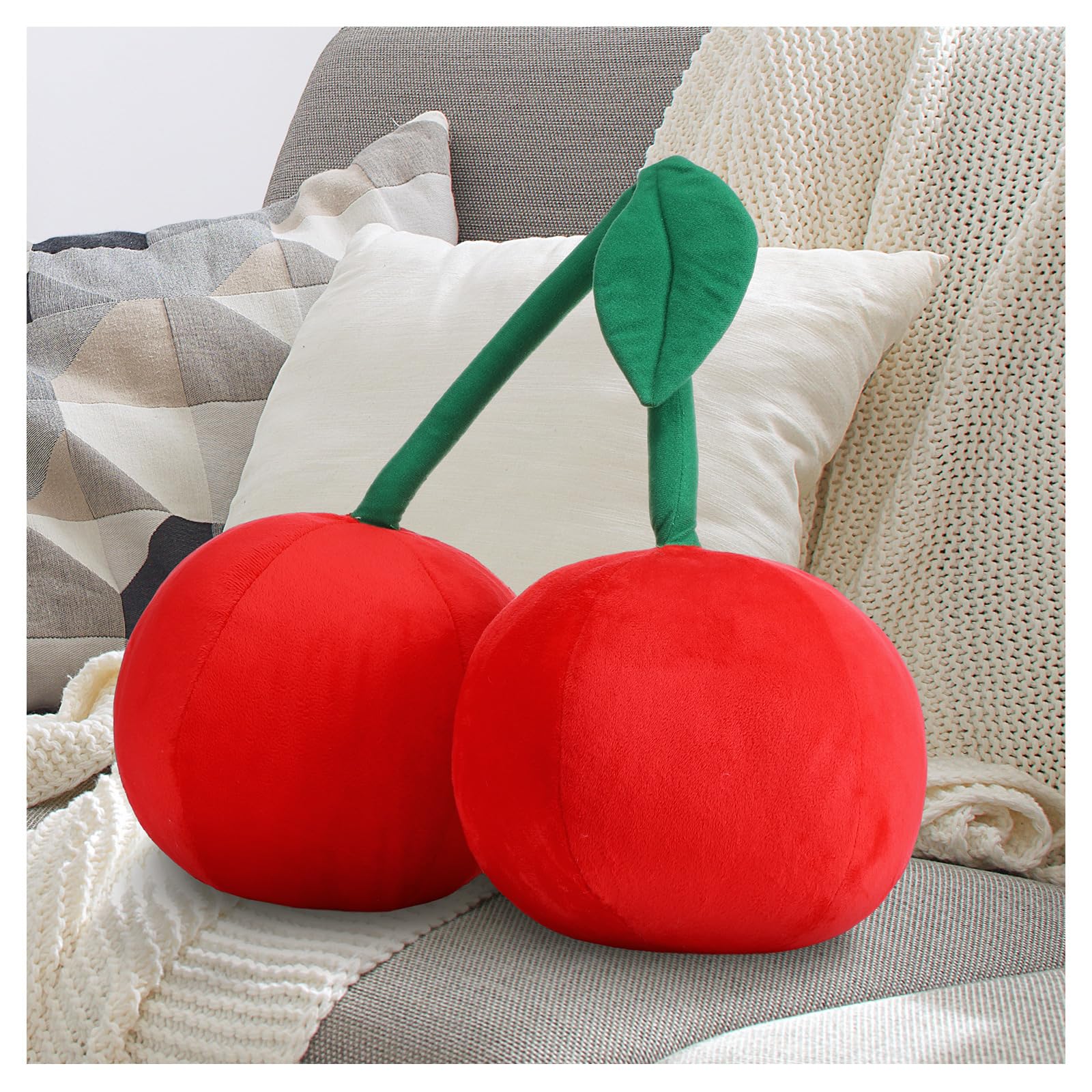 Beeveer Christmas Decorative Gift Cherry Plush Cute Fruit Kawaii Hugging Plushies Soft Novelty Pillow Toy Cushion Seat Decor for Kid Girl Home