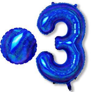 3rd birthday royal blue balloon, dark blue foil number 3 balloons, 40 inch self inflating navy iridescent blue globos azul marino balloon 3 for boys kids birthday graduation party decoration supplies