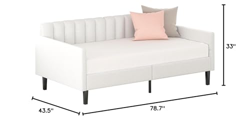 YOPTO Twin Size Boucle Upholstered Daybed, Ribbed Tufted Backrest, Daybed in Lavish Modern Design,Richly Foam hued and Super Comfort,Cream Ivory