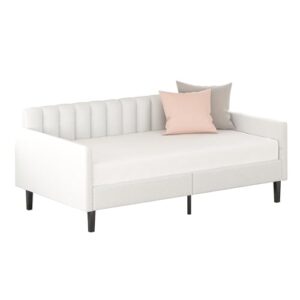 YOPTO Twin Size Boucle Upholstered Daybed, Ribbed Tufted Backrest, Daybed in Lavish Modern Design,Richly Foam hued and Super Comfort,Cream Ivory