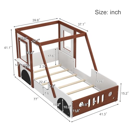 Linique Twin Size Car Bed, Funny Platform Bed in Car-Shaped with Window, White+Orange