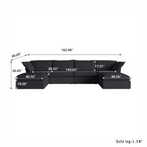 Cloud Modular Sectional Sofa,162.98" Down Filled Comfort U Shaped Sofa Couch for Living Room,Minimalist Wide Deep Seat Convertible Couches (4 Seater and 2 Ottoman,Black)