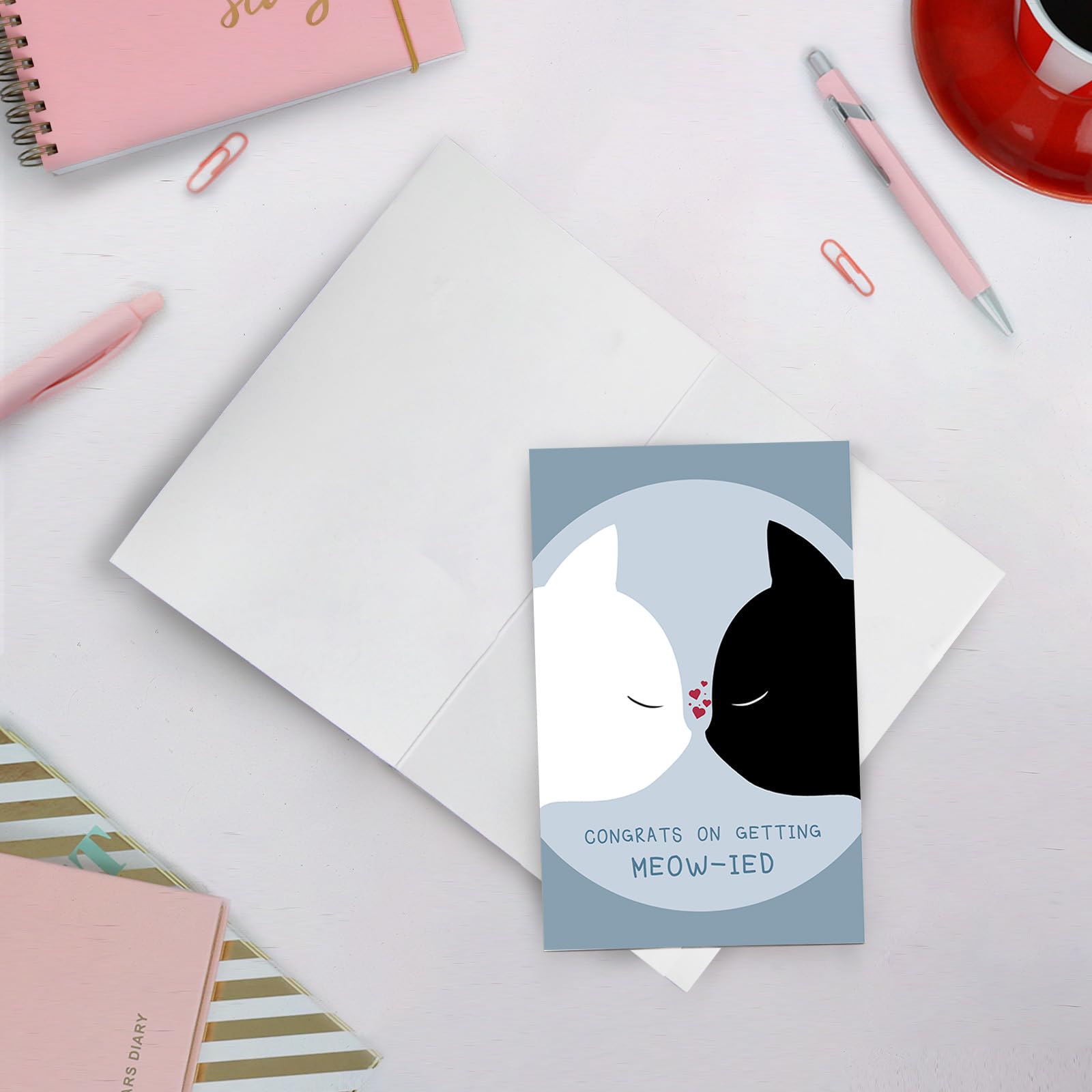 SuperShunhu Cute Cat Couple Wedding Card, Cat Bride & Groom Card, Wedding Congratulation Card Gift for Cat Lovers Couple, Funny Engagement Card