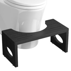 romguar craft 7 inch bamboo toilet stool, foldable poop stool, bathroom step stool squat (black)