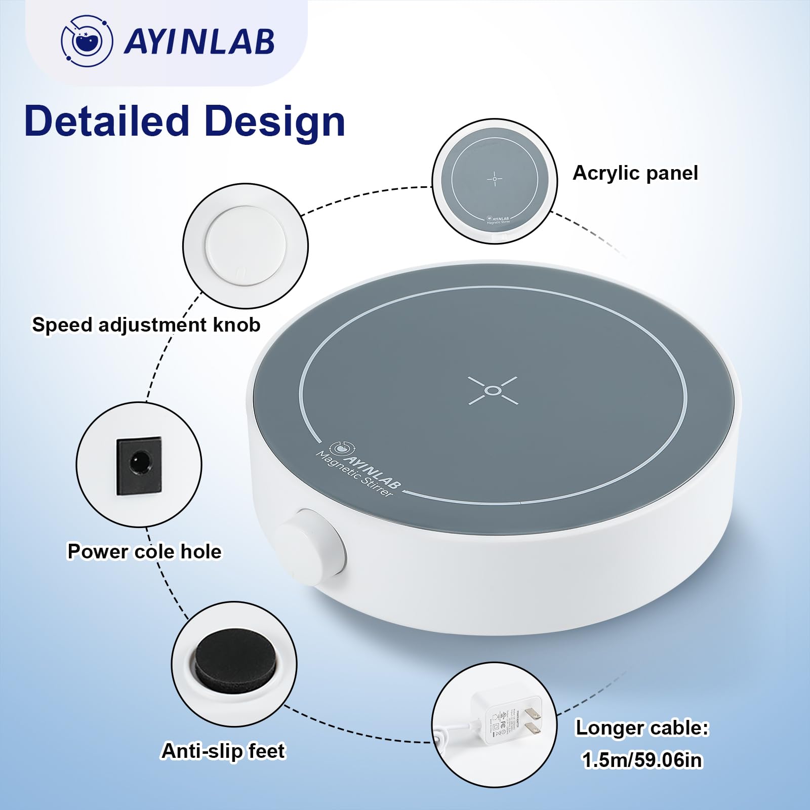 AyinLab Magnetic Stirrer, Fast Stir Plate with Speed Control, Lab Magnetic Mixer with 4pcs Magnetic Stir Bars, 1 Stir Bar Retriever for Making Yeast, Liquid Stirring, Max Volume 3000ml, Powerful Motor